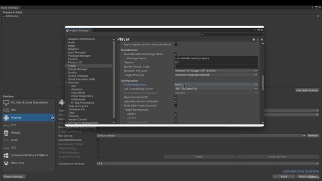 7 -AR Shooter Part 7 - How to export the project on to an android device without