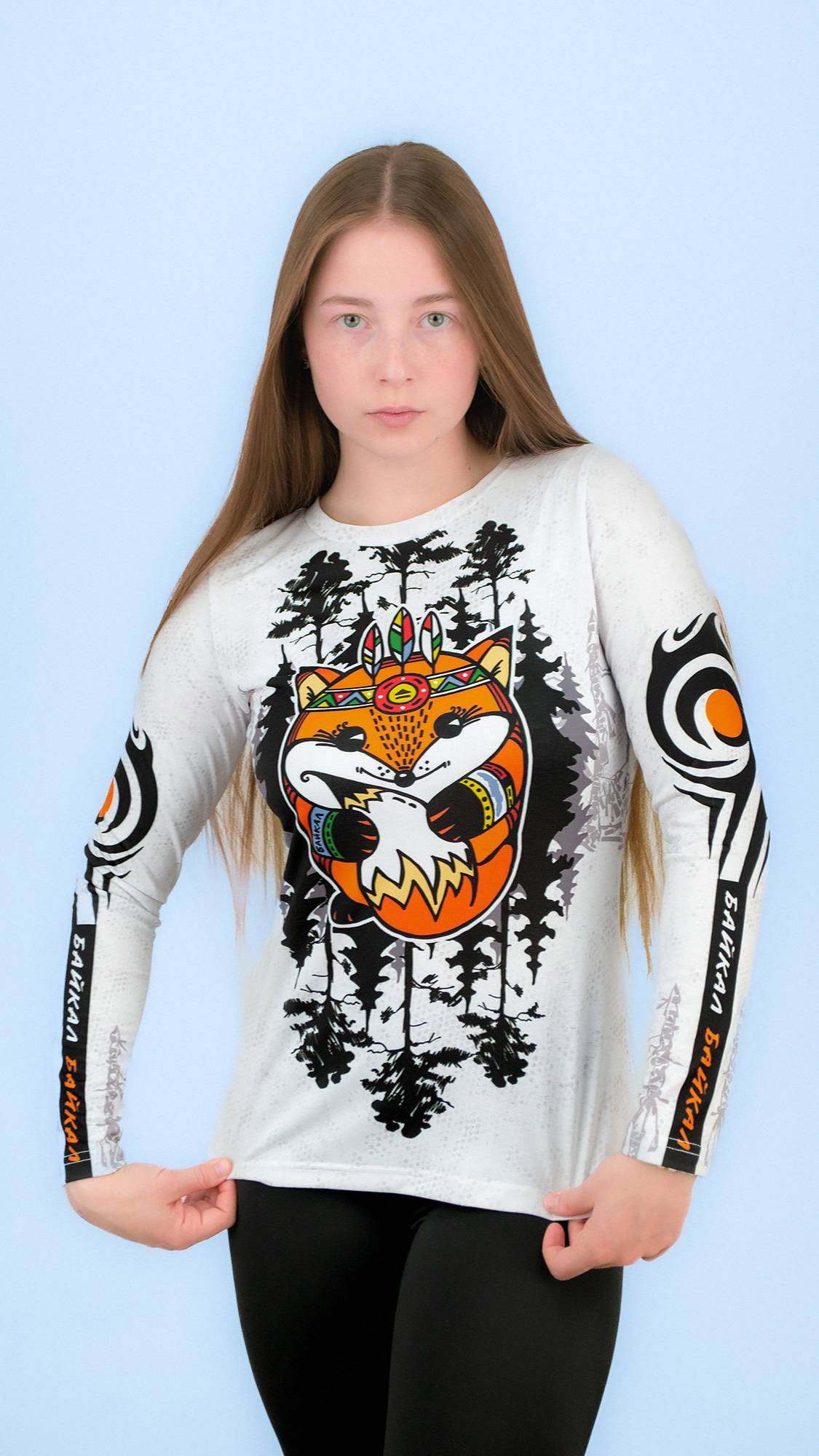 Лонгслив приталенный В ЛЕСУ ЛИСЯ (серый)