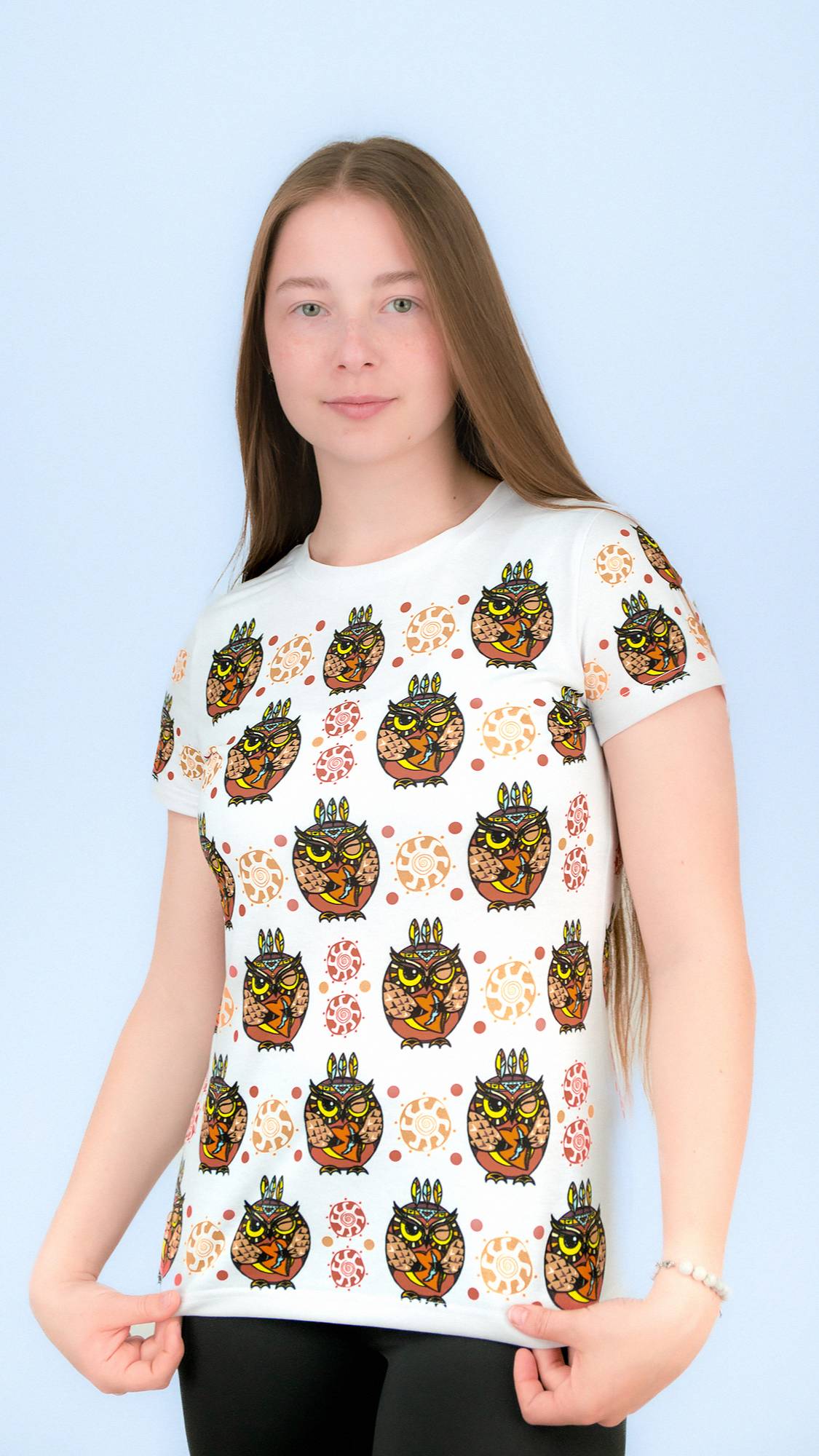 Футболка приталенная СОВИНОВНА УЗОР (белая)