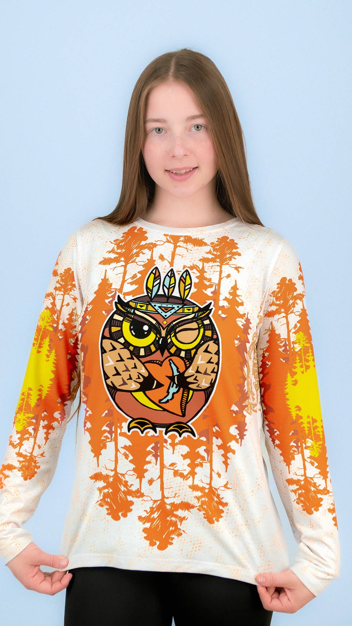 Лонгслив приталенный В ЛЕСУ СОВИНОВНА (оранжевый)