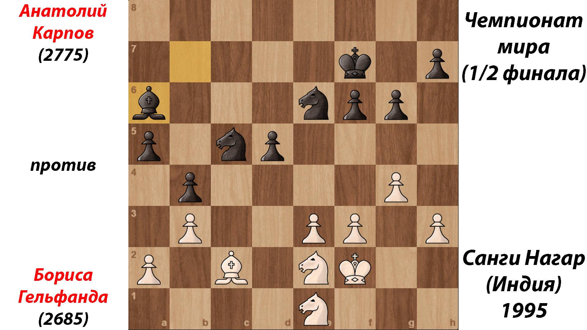 Анатолий Карпов против Бориса Гельфанда. Чемпионат мира. Санги Нагар (Индия), 1995.