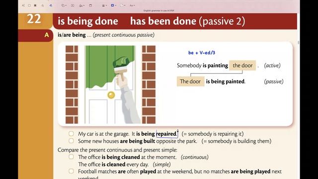 22. Passive continuous, Passive perfect