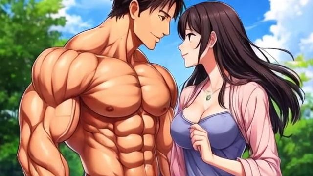 Качок, парень, пресс, аниме, большие формы, поцелует девушку