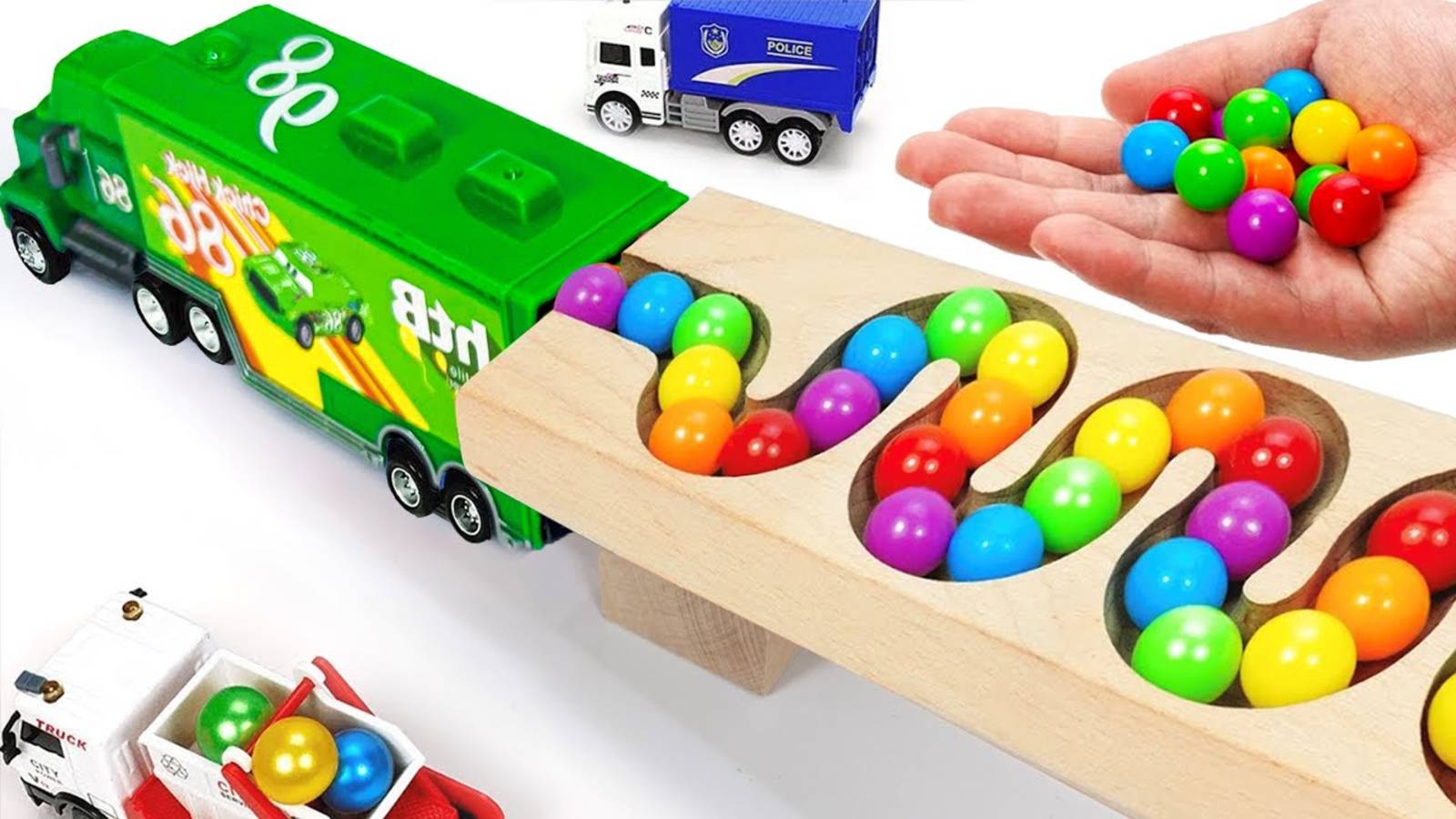 Гонка шариков волновой склон. Машинки для детей Мусоровоз Самосвал Скорая помощь Экскаватор Трактор