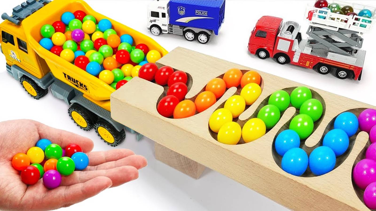 Гонка шариков волновой склон. Машинки для детей Мусоровоз Самосвал Скорая помощь Экскаватор Трактор