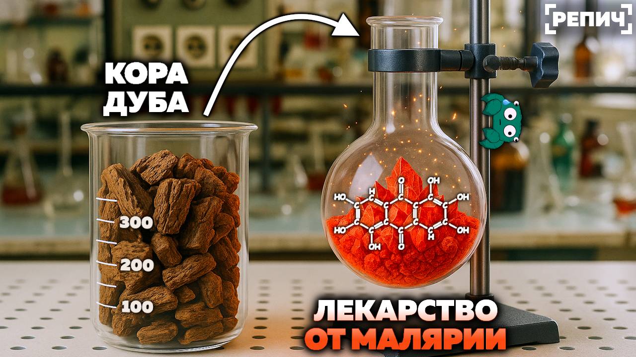 Синтезировал из КОРЫ ДУБА лекарство от МАЛЯРИИ 🧪