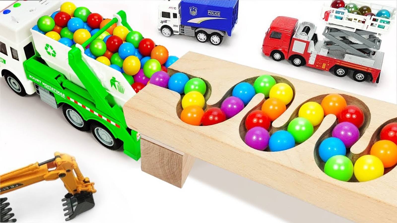 Гонка шариков волновой склон. Машинки для детей Мусоровоз Самосвал Скорая помощь Экскаватор Трактор