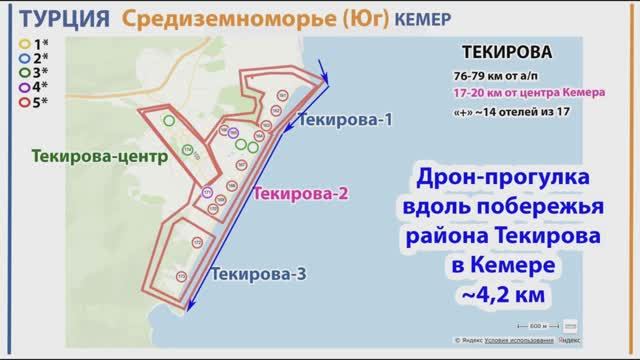 Дрон-прогулка вдоль побережья Текирова в Кемере
