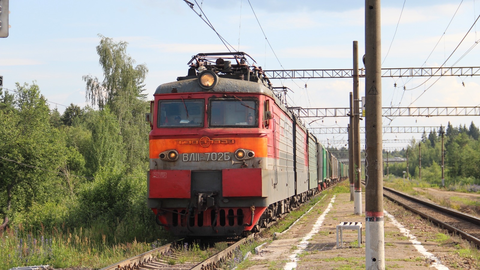 ВЛ11 - 702/684А с грузовым поездом проследует о.п Жилино.