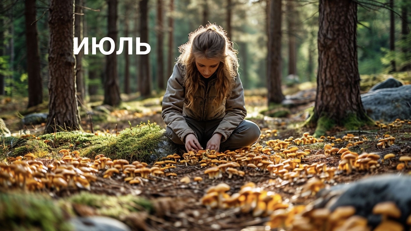 Июльские дары леса. Сбор грибов, ягод и цветов)