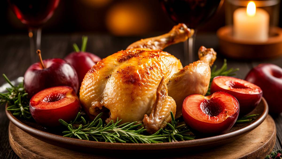 Фаршированный Цыпленок Курица в духовке, с пьяной маринованной сливой