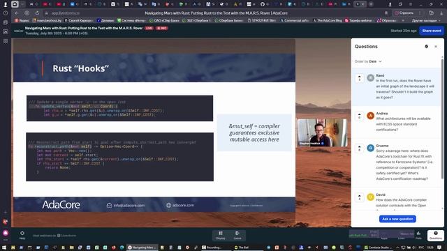 Вебинар 2025-07-08. Навигация по Марсу с Rust: Проверка Rust с помощью ровера M.A.R.S.