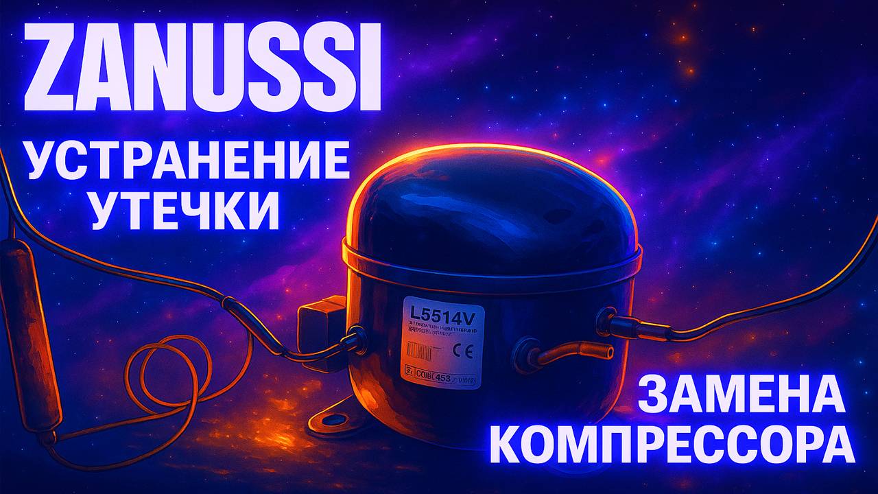 Старый ZANUSSI, замена компрессора, устранение утечки, промывка системы