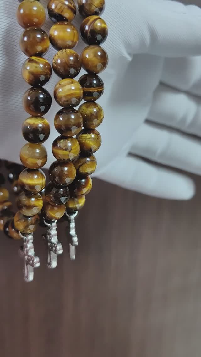 Четки - браслет православные из тигрового глаза, 30 бусин, диаметр 8 мм.