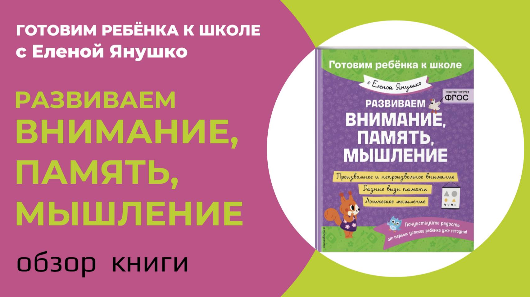 РАЗВИВАЕМ ВНИМАНИЕ, ПАМЯТЬ, МЫШЛЕНИЕ серия "Готовим ребёнка к школе с Еленой Янушко": обзор книги