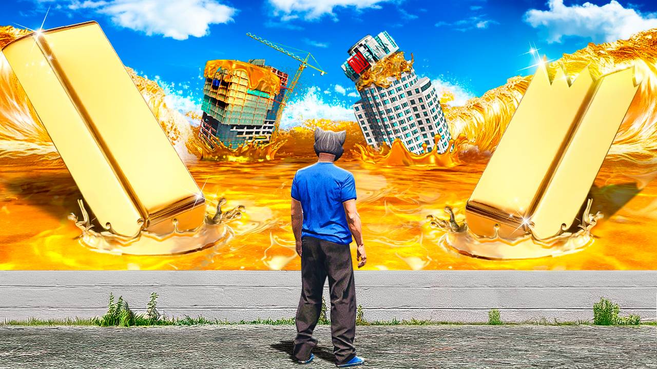 ВЫЖИВАНИЕ В ОГРОМНОМ ЦУНАМИ ИЗ ЗОЛОТА! КАК ПЕРЕЖИТЬ КОНЕЦ СВЕТА В ГТА 5!