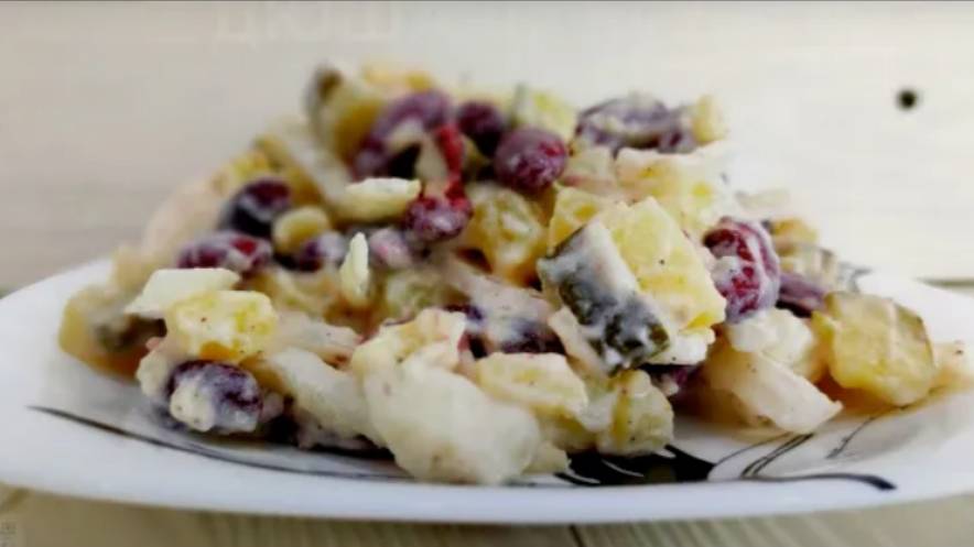 Рецепт салата с картошкой и фасолью. Картофельный салат.
