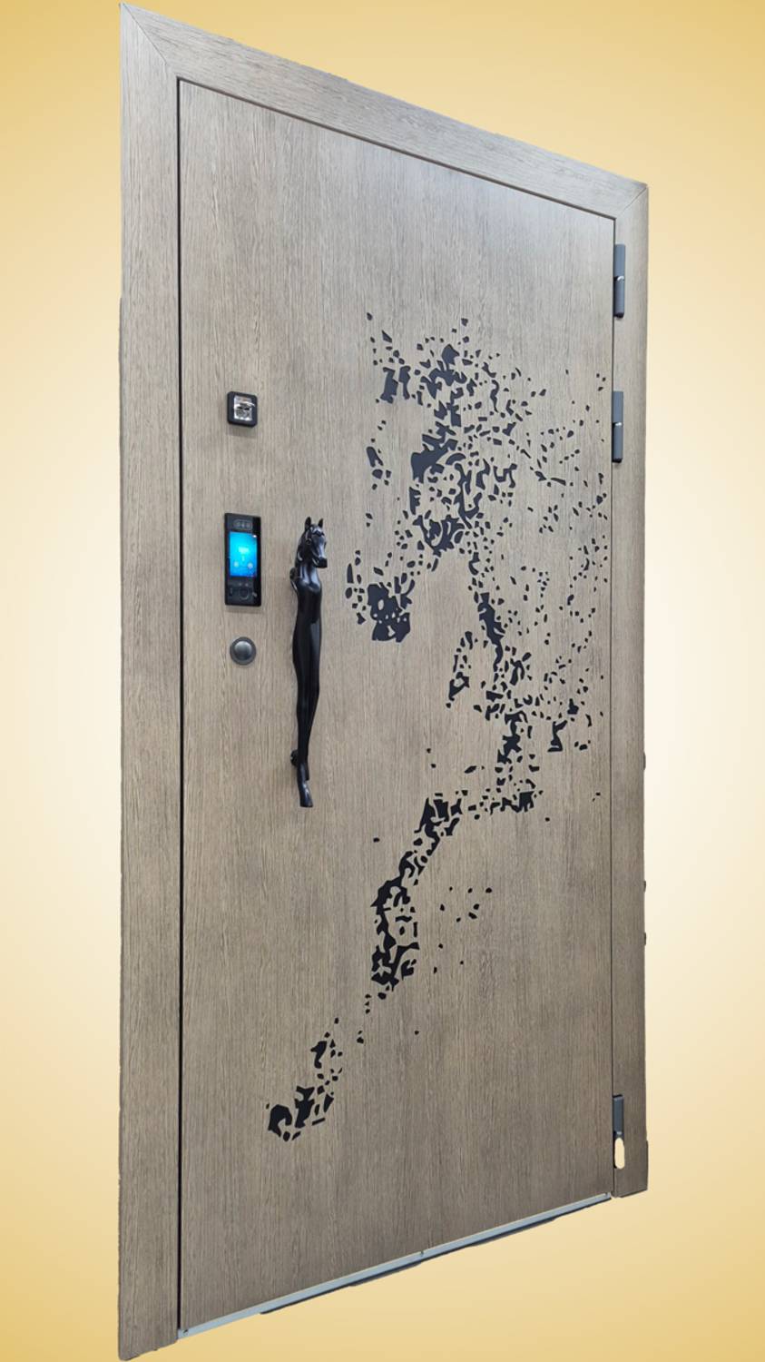 Двери с умным замком по отпечатку пальца и распознаванием лица, Со стильной дверной ручкой