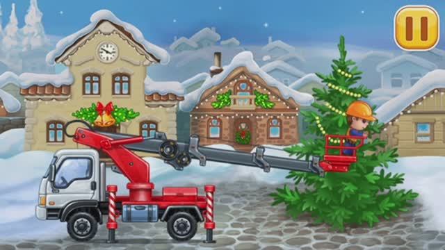 Мультики про машинки и грузовики: Автовышка. Новогодняя серия, ёлка, ура.