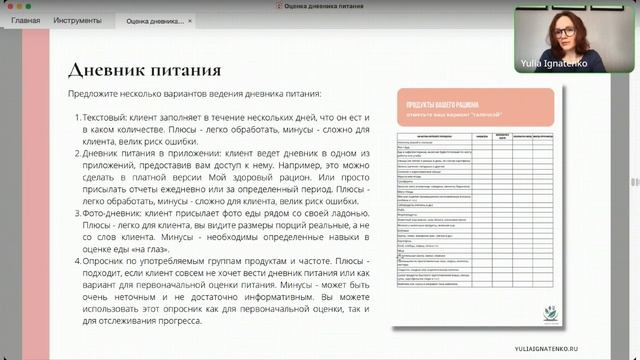 Виды дневника питания