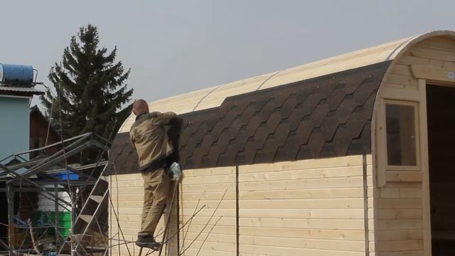 Сборка бани-бочки «буханки» 5 метров  с дополнительными опциями