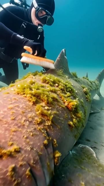 Спасение акулы, застрявшей в шине и океанском мусоре.