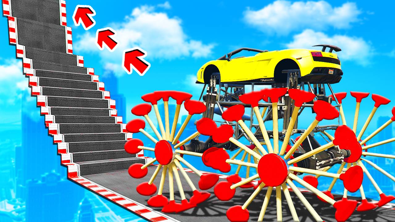 СМОЖЕТ ЛИ ОГРОМНЫЙ СУПЕРКАР ПРОЕХАТЬ ПО СТУПЕНЬКАМ ЛЕСТНИЦЫ В ГТА 5! ЭКСПЕРИМЕНТЫ GTA 5!