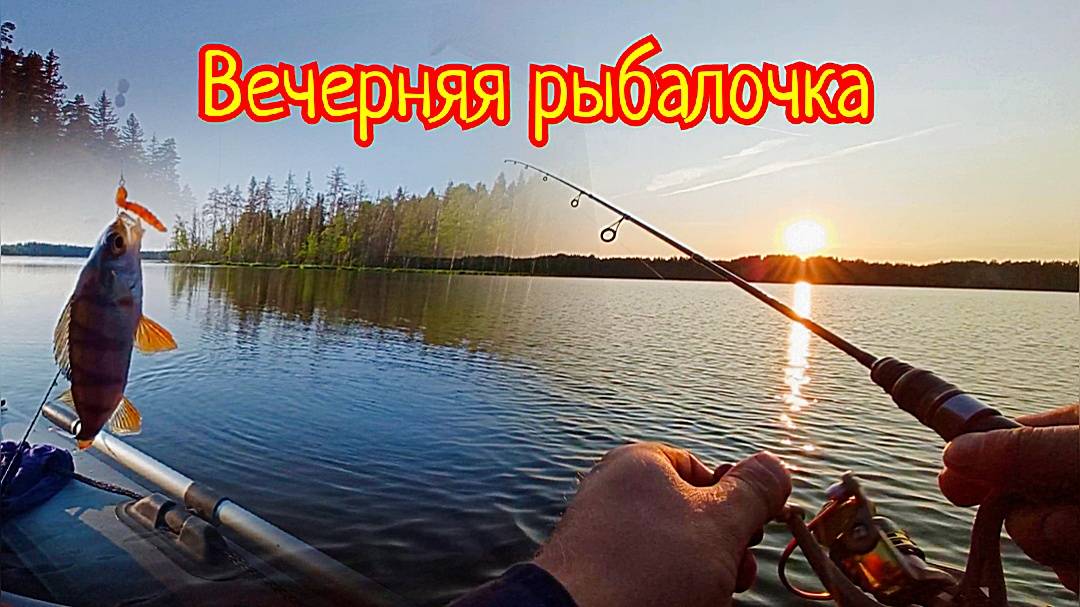 Вечерняя рыбалка на озере с лодки. Выехали на пару часов после дачных дел отдахнуть.