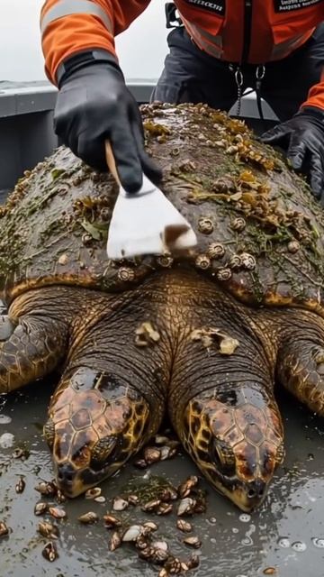 Чистка панциря редкой двуглавой черепахи