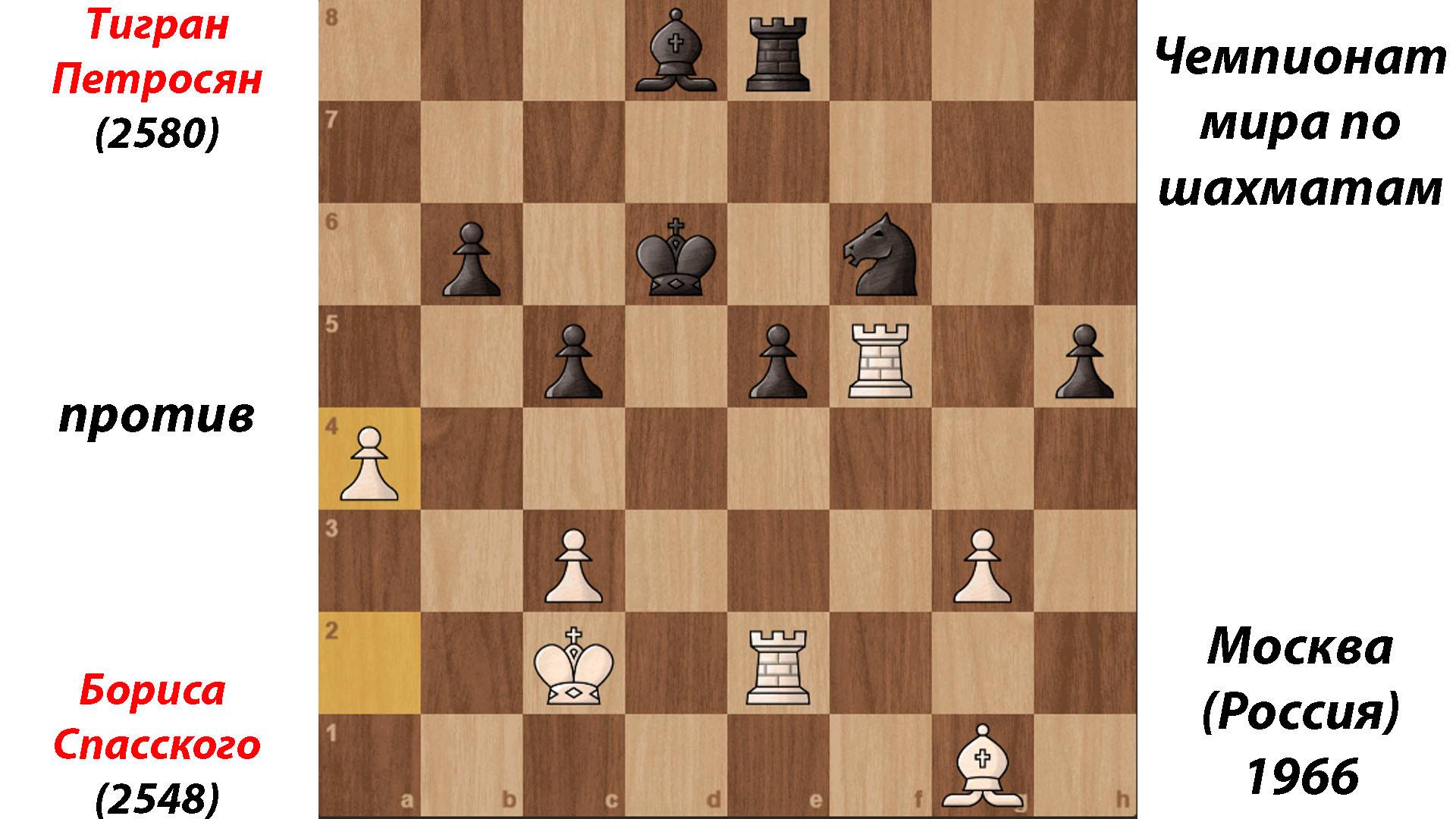 Тигран Петросян против Бориса Спасского. Чемпионат мира по шахматам. Москва (Россия), 1966.