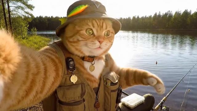 смешной влог кота с рыбалки