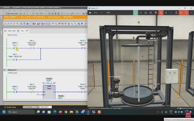 9 Управление уровнем в резервуаре с помощью емкостного датчика. Factory I/O и программирование LAD