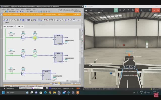 14 Сортировка коробок по весу. LAD программирование управления. (Factory I/O+Siemens TIA Portal)