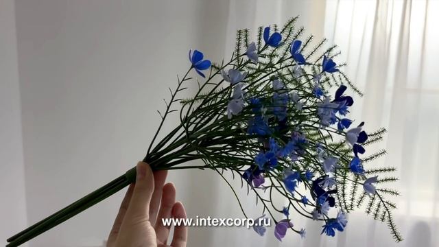 Искусственный букет ДЫХАНИЕ ЛЕТА, голубые, белые и сиреневые цветы, 43 см, 5010031