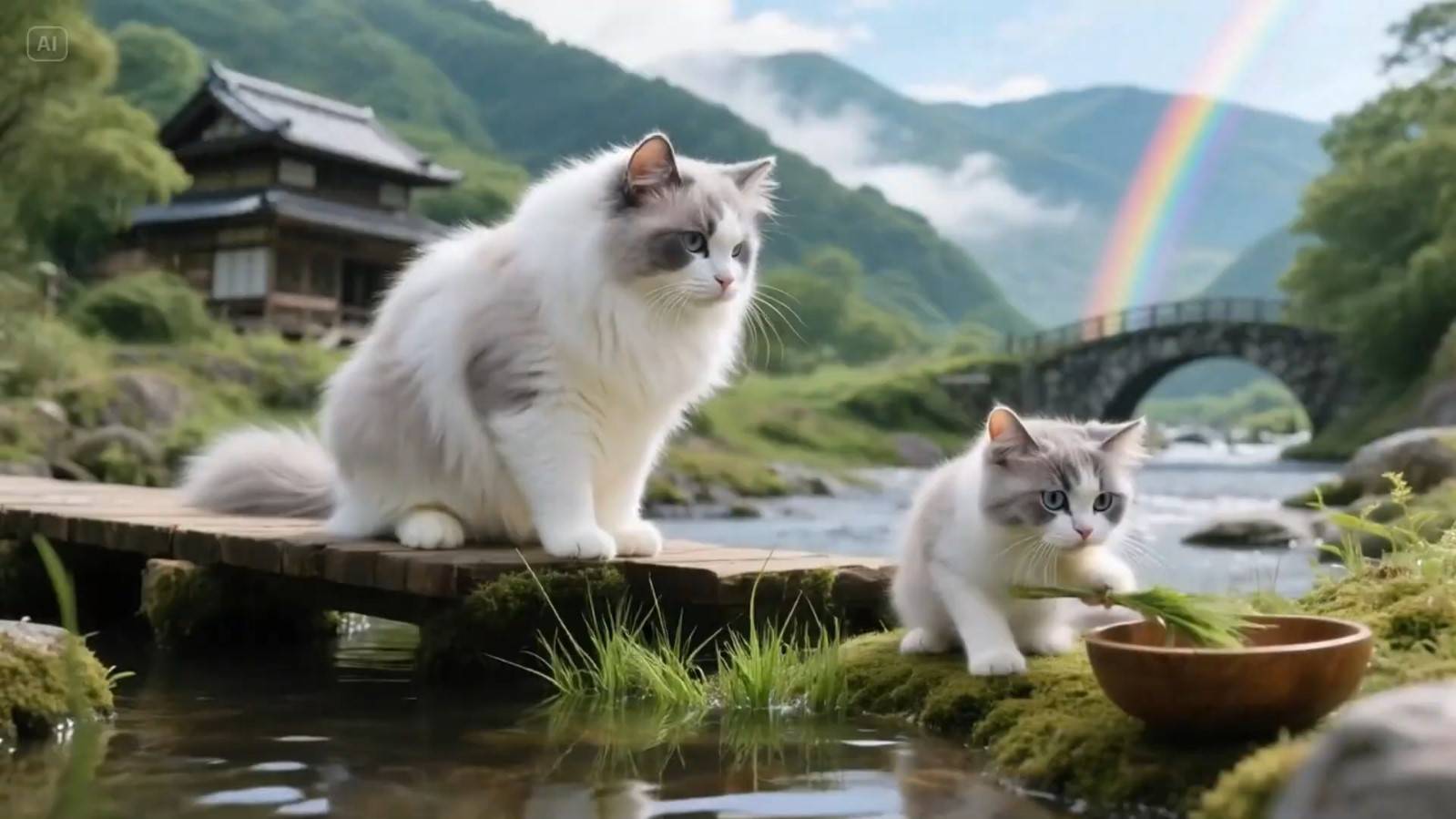 🌿🐱 Мама-кошка и котёнок собирают целебные травы для дедушки! Трогательное приключение кошек