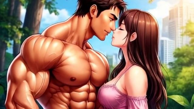 Качок, парень, пресс, аниме, большие формы, поцелует девушку