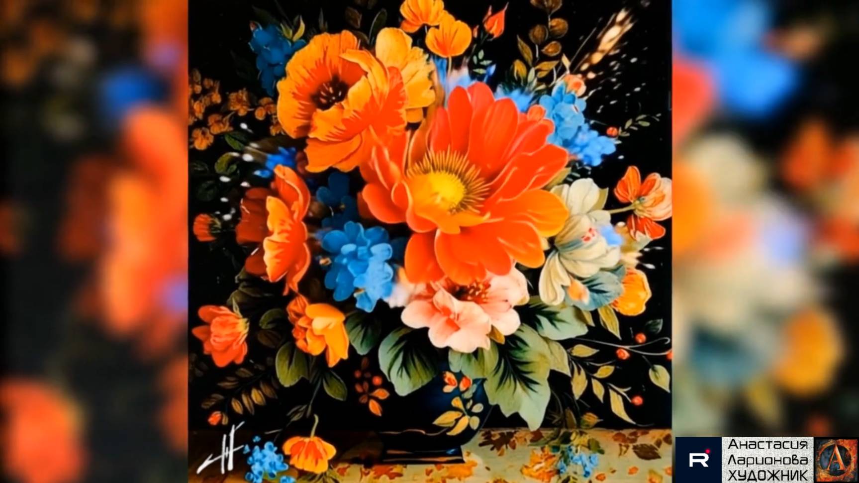 Яркие цветы на черном КЛИП  |новая музыка| Ларионова Анастасия |Художник | Живопись в Движении