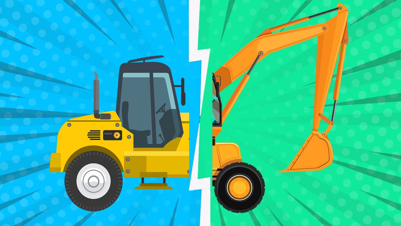 Угадай Машинку по половинке - Погрузчик и Экскаватор - Строительные машинки. Мультики для детей