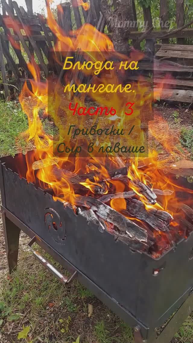 Грибочки и сыр в лаваше на мангале