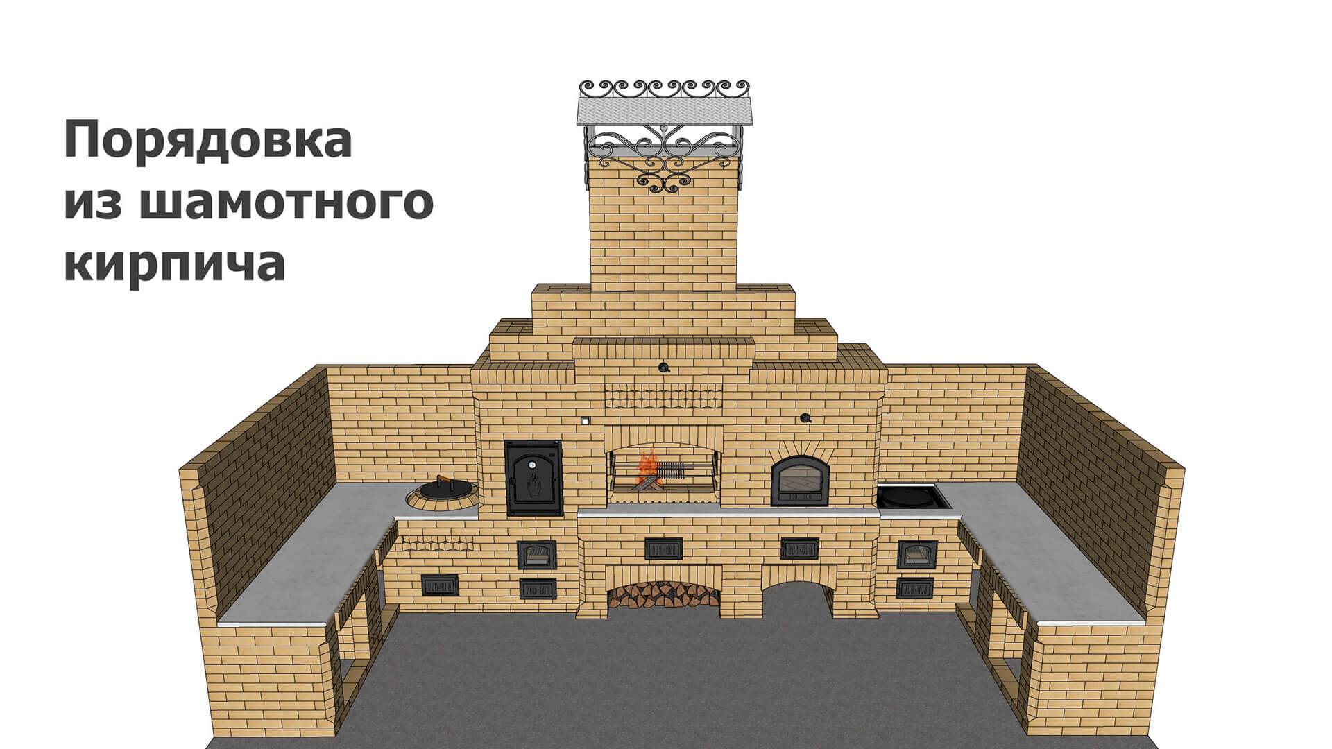 Порядовка из шамотного кирпича, проект кухни