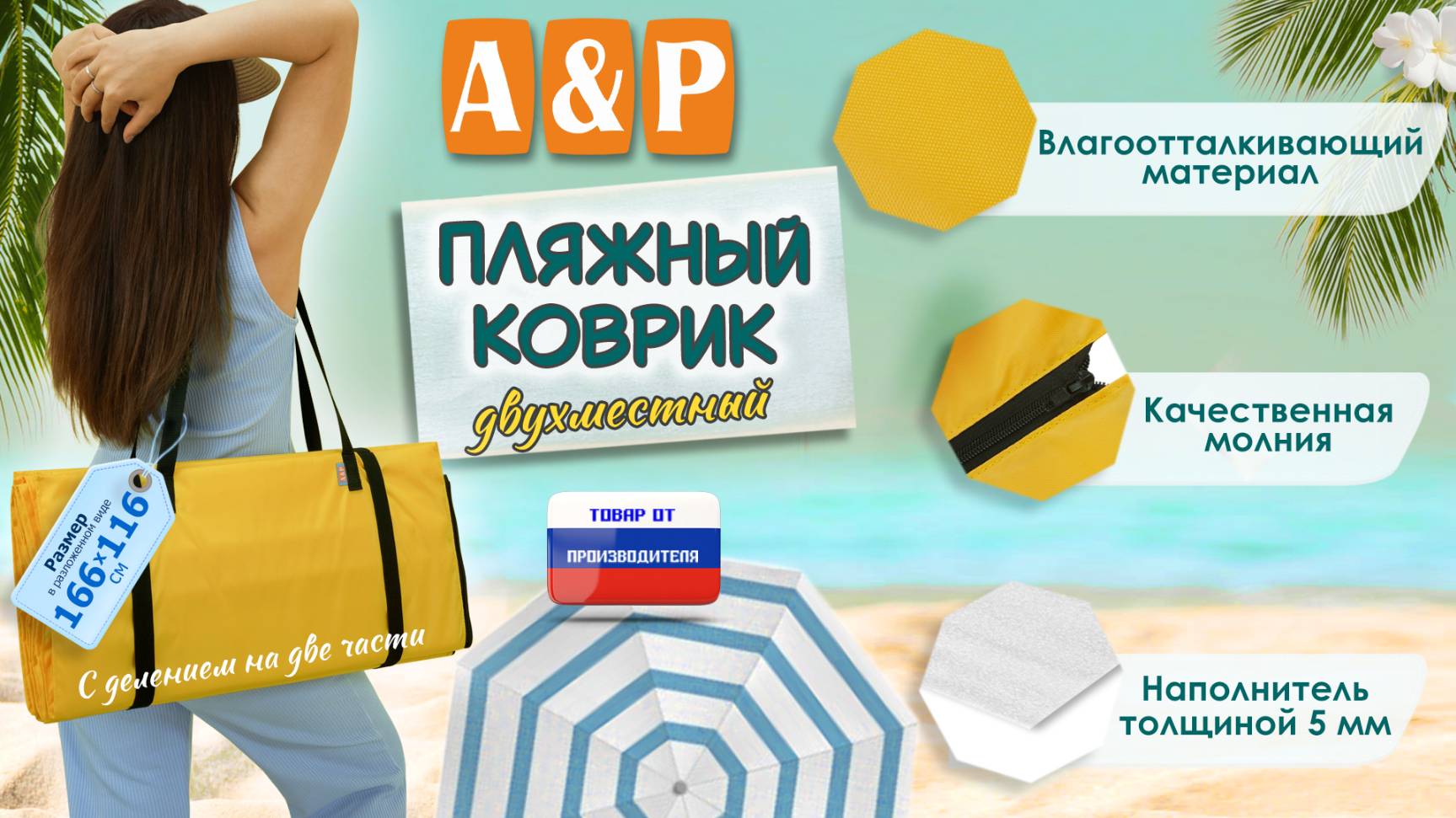 Пляжный коврик. Двухместный. Цвет: желтый с черным. Промо-ролик.