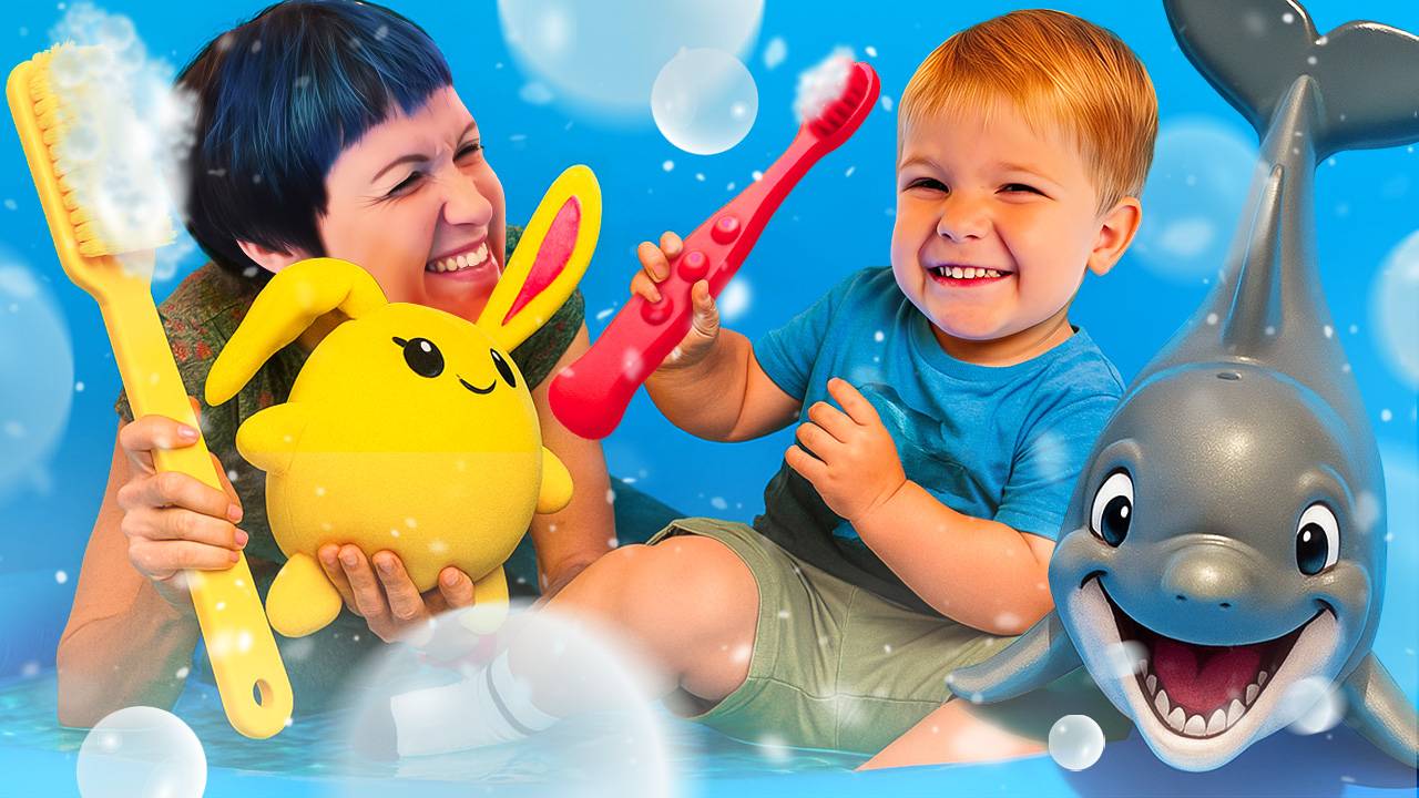 Кто прячет зубки? 🦈✨ Маша, Дориан и зайчик Лаки чистят зубы морским друзьям!