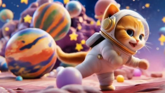 кот изучает другую планету в скафандре