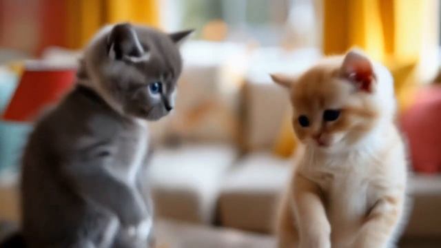 драка котят за диван