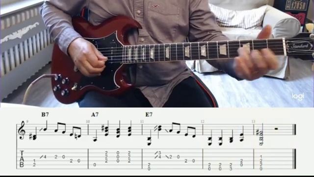 Blues Rock Shuffle in E(guitar cover,tab,backing track)