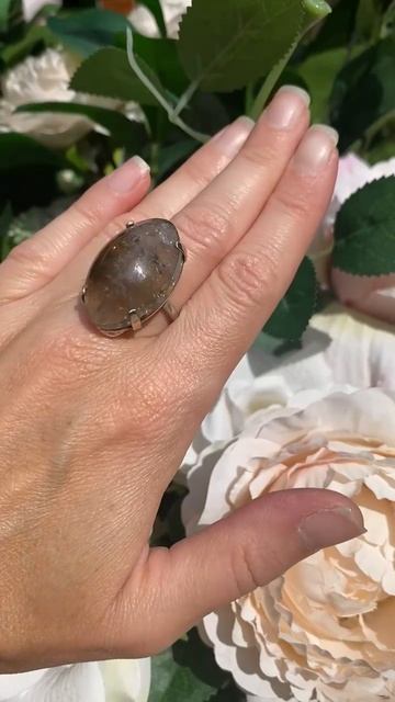 Кольцо морион с льдистым кварцем