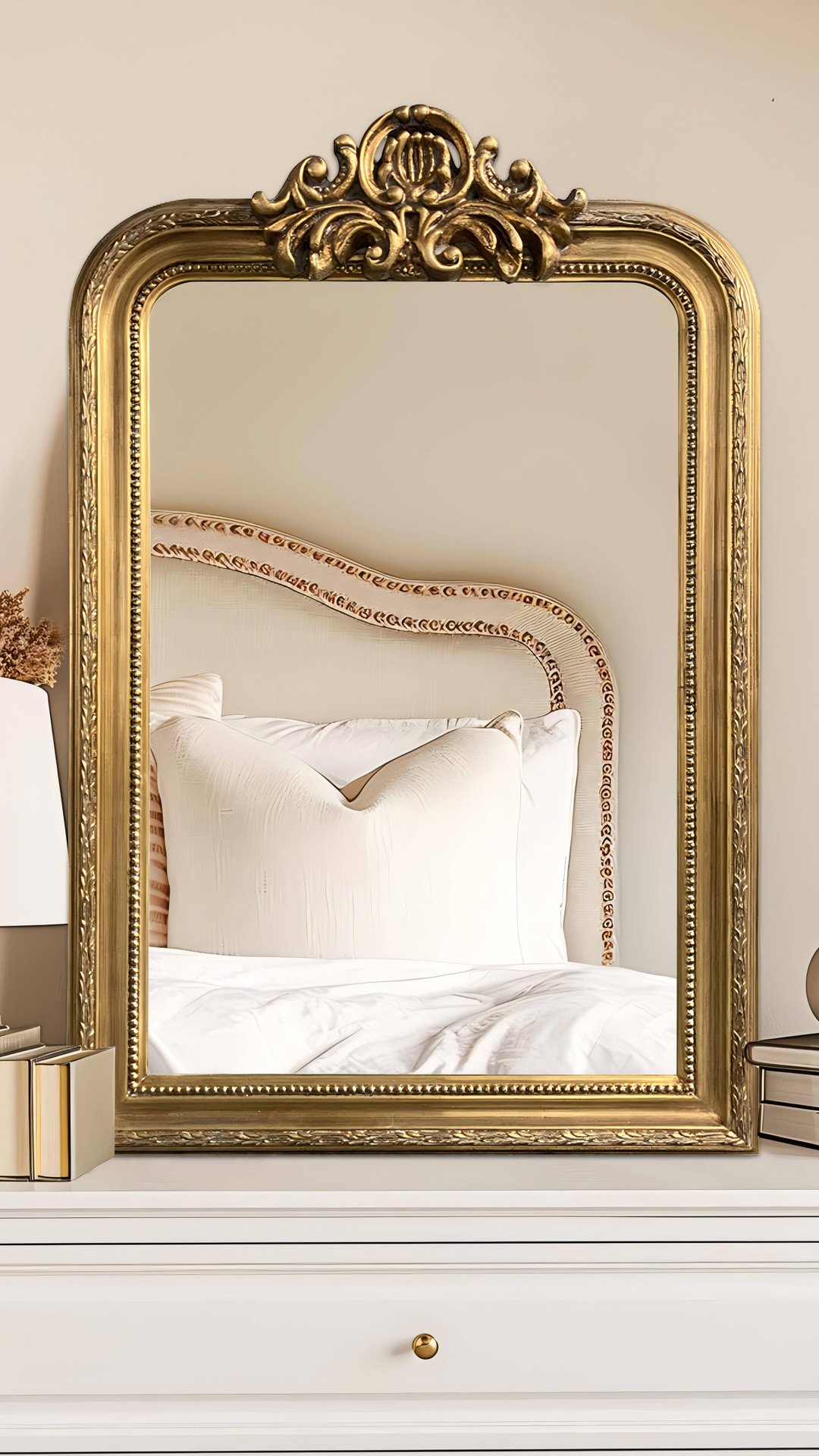 Зеркало настенное в арочной резной золотой раме Louvre