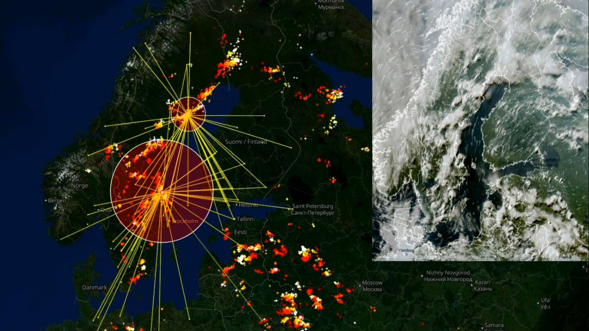 25.07.2025 Сильные грозы над Скандинавией, Беларусью, Прибалтикой и Северо-западом ЕТР