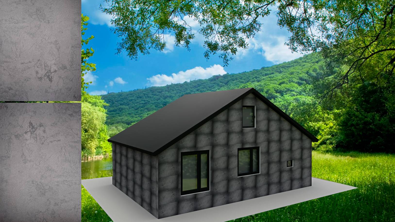 Баня с фасадом из термопанелей с серым гибким камнем.