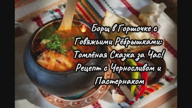 🍲 Борщ в Горшочках: Говяжьи Рёбрышки, Пастернак, Чернослив! Томление в Духовке.